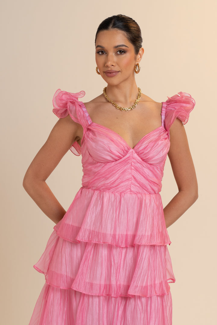 Caterina Ruffle Trim Tiered Midi Dress – All About May