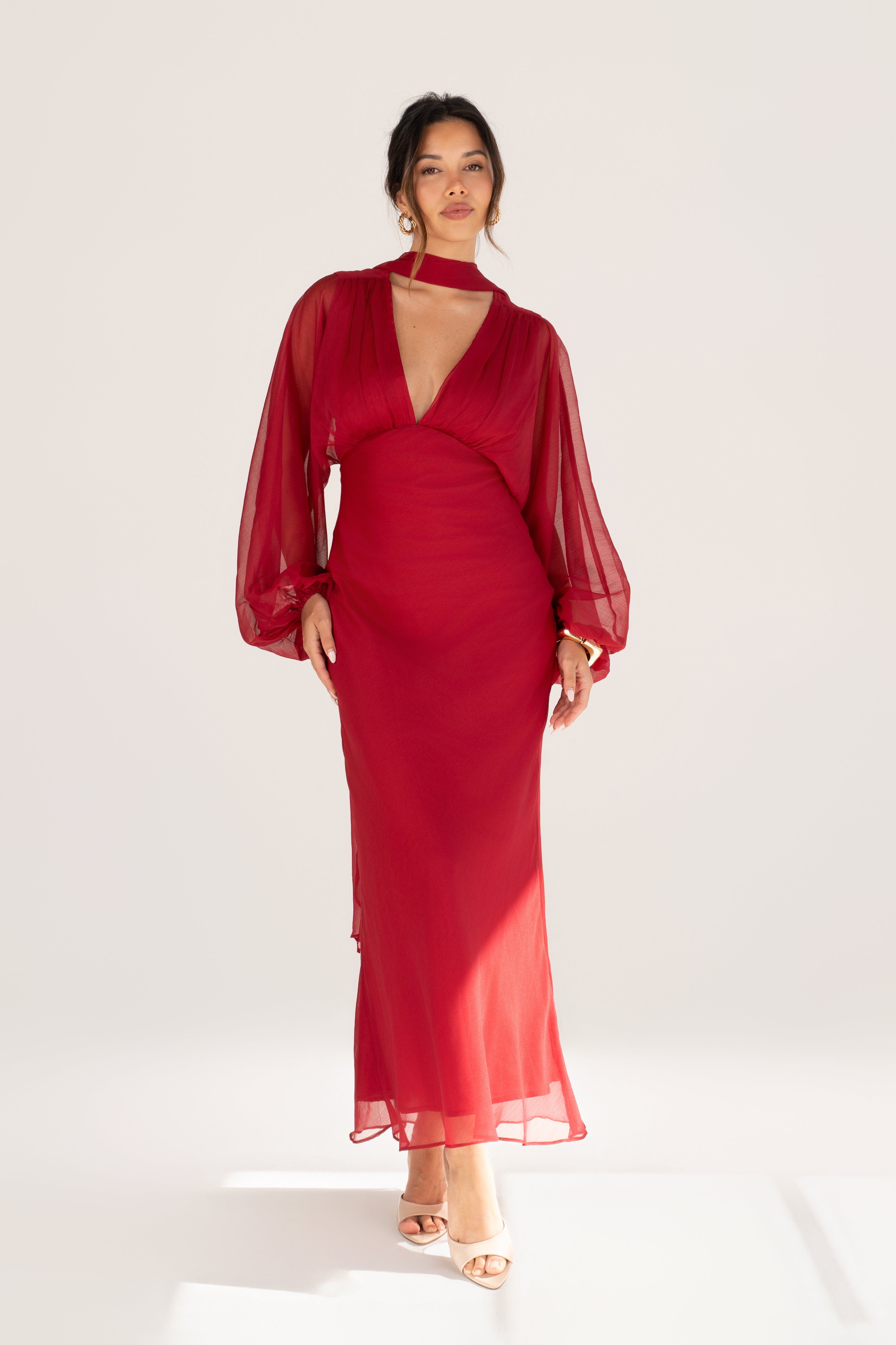 Sabine Boho Dress with Billowed Sleeves and Scarf Piece – All About May
